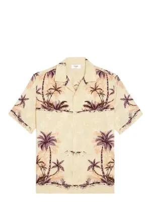 Celine Hawaiian Shirt In Printed Silk - Champagne/rose/maroon