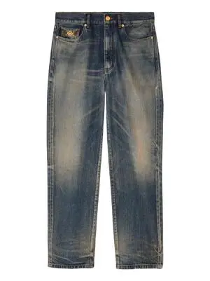 Versace Logo Plaque Cotton Jeans - Gray