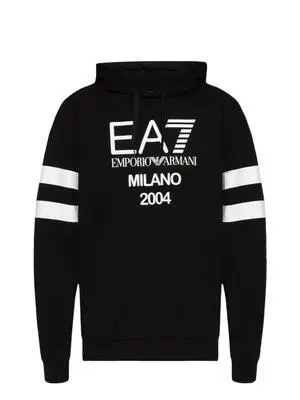 EA7 Logo-print Cotton Hoodie - Black