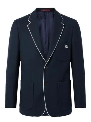 Gucci Embroidered Cotton Jersey Jacket - Dark Blue