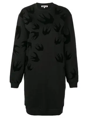 Alexander McQueen Swallow Print Sweatshirt Dress - Black