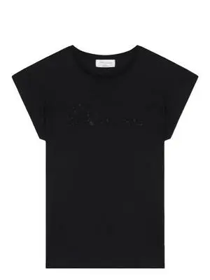 Blumarine Logo Embellished Crewneck T-shirt - Black