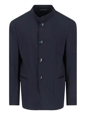 Giorgio Armani Band Collar Long-sleeved Jacket - Black