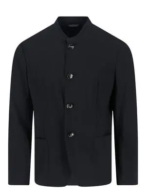 Giorgio Armani Band Collar Long Sleeve Jacket - Black
