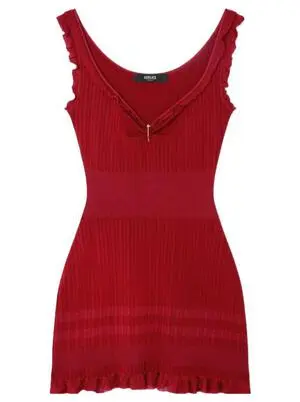 Versace Sleeveless Ruffled Ribbed Mini Dress - Red