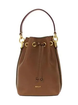 Bally Logo Printed Drawstring Bucket Bag - Brown