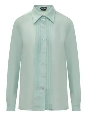 TOM FORD Pleat Detailed Long-sleeved Shirt - Green