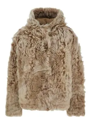 YVES SALOMON Hooded Fur Coat - Beige