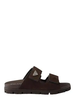 Prada Enamel Triangle Slip-on Sandals - Brown