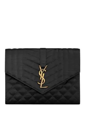 Saint Laurent Saint Laurent Envelope Flap Pouch In Mix Matelassé Satin Black