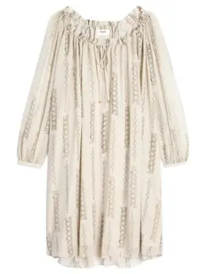 CELINE Celine Short Folk Dress In Silk Georgette