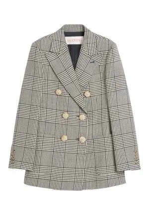 Valentino Garavani Double-breasted Checked Blazer - Ivory White/black