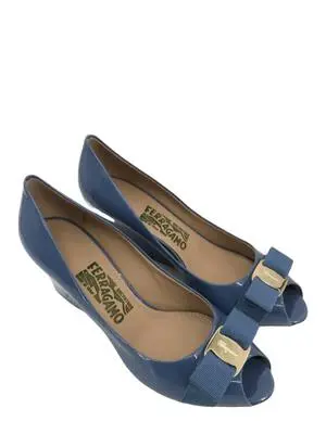 FERRAGAMO Open-toe Heels With Metal Logo Detail - Blue