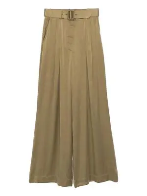 Zimmermann High-waisted Wide-leg Pleated Pants With Belt - Khaki