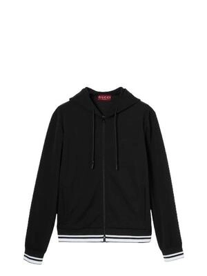 Gucci Technical Jersey Hooded Zip Jacket With Embossed Logo - Black