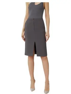 Elisabetta Franchi Midi Skirt With Front Slit - Black