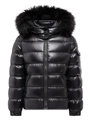 Moncler Hooded Down Jacket With Faux Fur Trim - Black