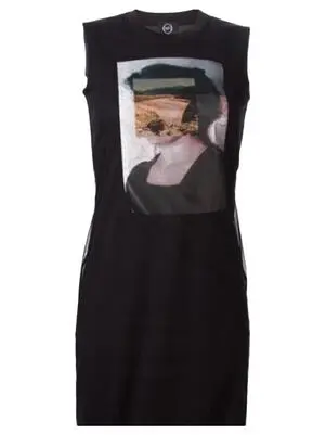 Alexander McQueen Portrait Print Sleeveless Midi Dress - Black