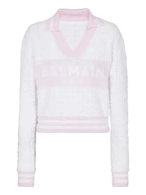 Balmain Pb Monogram Jacquard Knit Polo Shirt - White