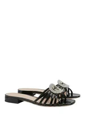 Gucci Crystal Interlocking G Slide Sandals - Black