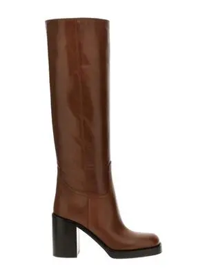 Prada Knee-high Square Toe Boots - Brandy Color