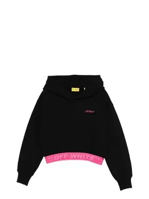 Off-White Embroidered Logo Crop Hoodie - Black