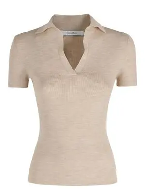 Max Mara Max Mara Albero Short-Sleeved Ribbed Polo Shirt Nude