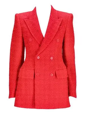 Balenciaga Double-breasted Tweed Blazer - Red