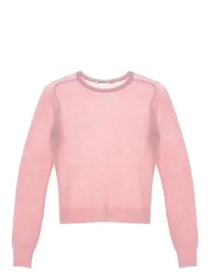 Auralee Crew Neck Semi-transparent Knit Sweater - Pink