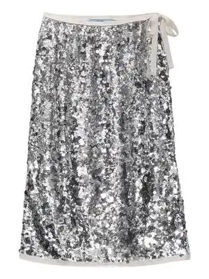 Prada Embroidered Sequin Skirt With Lace-up Detail - Silver