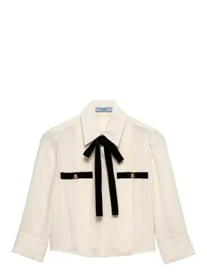 PRADA Prada Pleated Sablé Shirt With Bow Detail