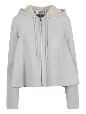 Loewe Loewe Leather Hooded Jacket Gray
