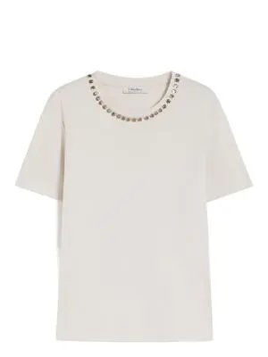 Max Mara S Bingo Embellished Basic Jersey T-Shirt Beige