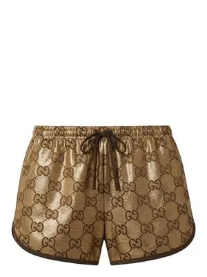 Gucci Metallic Monogram Drawstring Shorts - Brown