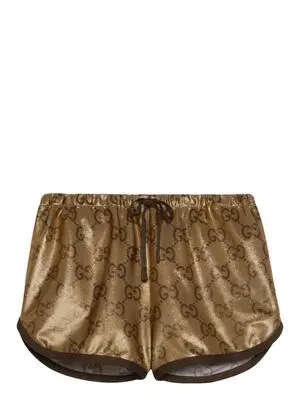 Gucci Gucci Metallic Monogram Drawstring Shorts Brown