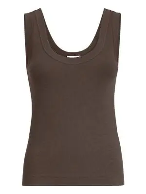 Brunello Cucinelli Ribbed Tank Top With Monili Embellishment - Brown