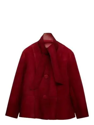Prada Bonded Suede Jacket With Scarf - Ruby Red