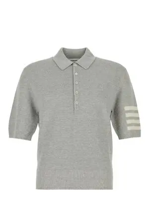 Thom Browne Thom Browne 4-Bar Knitted Polo Shirt Light Gray