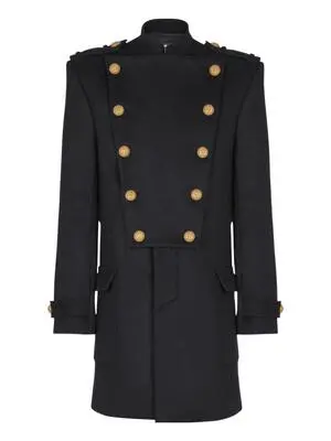 Balmain Wool And Cashmere Coat With Detachable Bib Front - Black