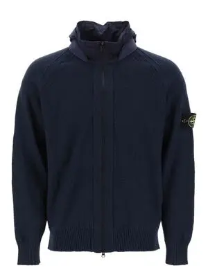 Stone Island Long-sleeved Zipper Cardigan With Hood - Blue