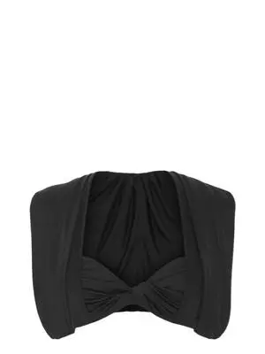 Saint Laurent Hooded Top In Shiny Jersey - Black