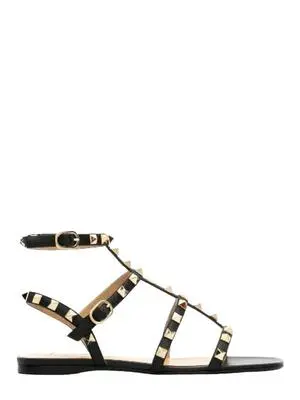 Valentino Garavani Rockstud Open Toe Flat Sandals - Black