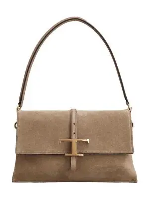TOD'S Timeless Mini Shoulder Bag In Suede - Brown