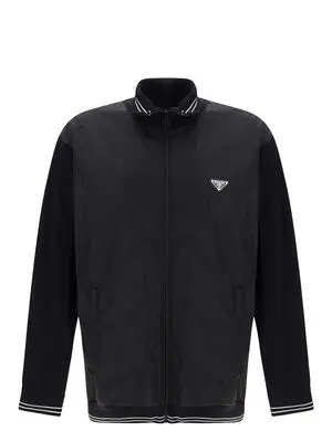 Prada Zip-up Coat With Enameled Triangle Logo - Black
