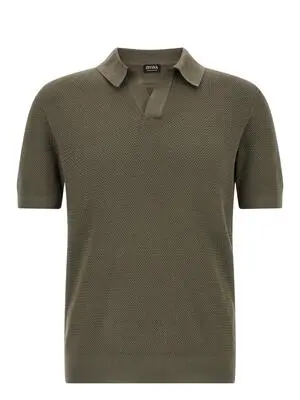 Zegna Open Collar Jacquard Polo Shirt - Green