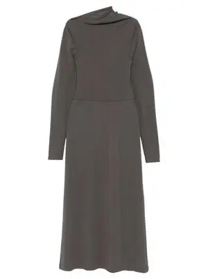 TOTEME Asymmetrical Neckline Long Sleeve Draped Dress - Anthracite