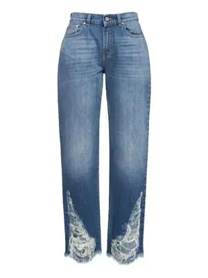 Stella McCartney Low Rise Distressed Cotton Denim Jeans - Blue