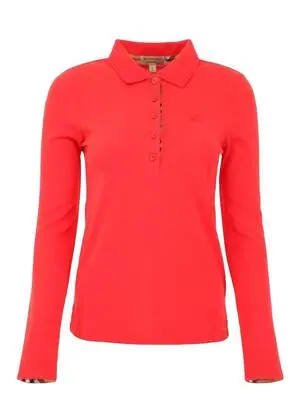 BURBERRY Burberry Long-Sleeve Cotton Piqué Polo Shirt With Check Detail