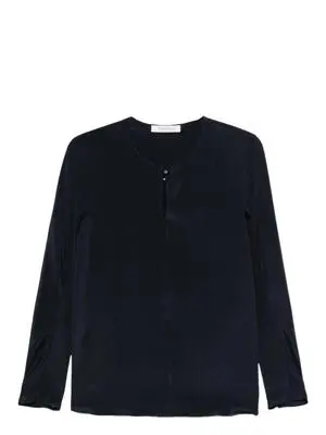 Max Mara Round Neck Long-sleeved Top With Button-down Front - Black
