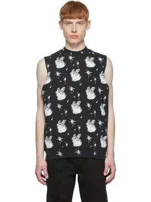 We11Done Sleeveless Graphic Print Top - Black